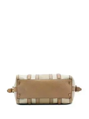 Burberry Suede Trimmed Canvas Bowling Bag Satchel - Brown