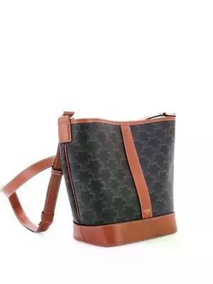 Celine Triomphe Coated Canvas Small Bucket Bag - Brown
