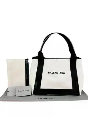 Balenciaga 2005-2022 Canvas Navy Cabas S Tote Bag - White