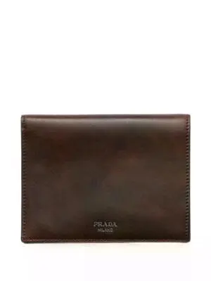 Prada Antiqued-leather Wallet - Brown