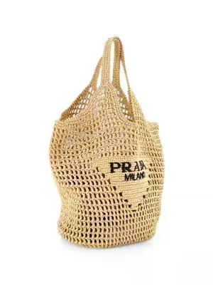 Prada Triangle Logo Tote Raffia Small Bucket Bag