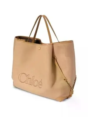 Chloé Large Clover Double Carry Bag In Raffia-effect Fibers