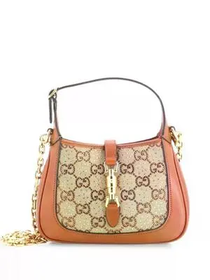 Gucci Jackie 1961 Chain Crystal Embellished Gg Canvas Mini Hobo Bag - Brown