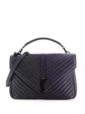 Saint Laurent Classic Monogram College Bag Matelasse Chevron Leather Large Shoulder Bag - Black