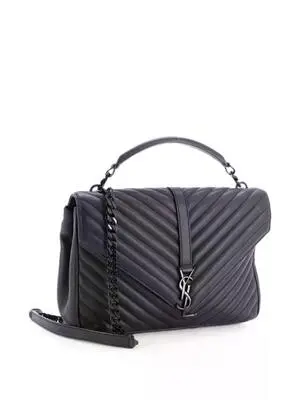 Saint Laurent Monogram College Bag Matelasse Chevron Leather Large Shoulder Bag - Black