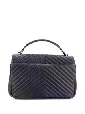 Saint Laurent Monogram College Bag Matelasse Chevron Leather Large Shoulder Bag - Black