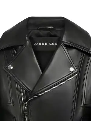 JACOB LEE Belted Leather Biker Jacket - Black