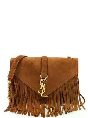 Saint Laurent Classic Monogram Fringe Suede Small Crossbody Bag - Brown