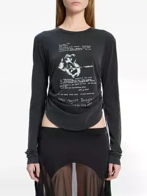 ANN DEMEULEMEESTER Graphic-print Ruched Long-sleeved T-shirt - Grey