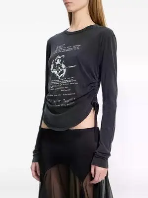 ANN DEMEULEMEESTER Graphic Print Ruched Long-sleeved T-shirt