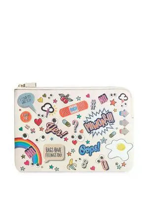 ANYA HINDMARCH All Over Stickers Leather Laptop Case - Neutrals
