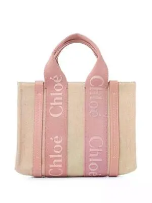 Chloé Small Woody Tote Bag In Linen - Neutrals