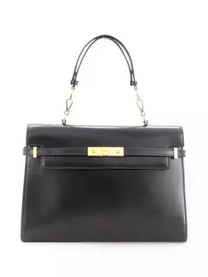 Saint Laurent Manhattan Top Handle Flap Bag Leather Medium Satchel - Black