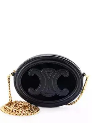 Celine Triomphe Oval Chain Crossbody Bag Velvet And Leather Shoulder Bag - Black
