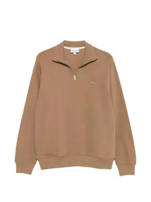 Lacoste Logo-patch Zip-fastening Polo Shirt - Brown