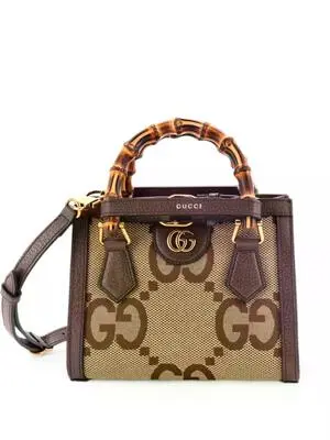 Gucci Diana Nm Bamboo Handle Tote Jumbo Gg Canvas Mini Shoulder Bag - Brown