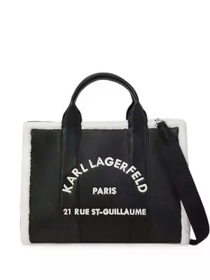 Karl Lagerfeld Medium Rue St-guillaume Shearling Square Tote Bag - Black