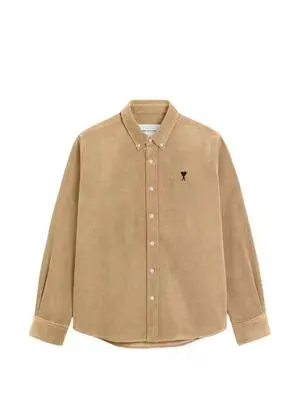 AMI Paris Beige Corduroy Shirt With De Coeur - Neutrals