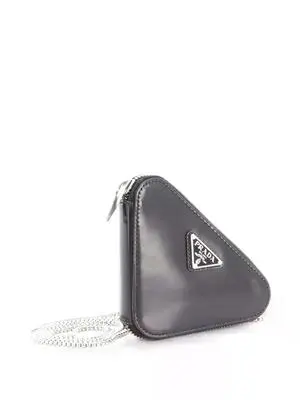 Prada Triangle Pouch Bag With Chain Brushed Leather Mini Crossbody Bag