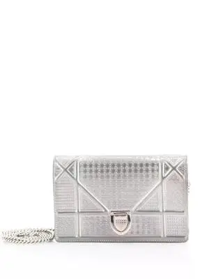 Dior Diorama Wallet On Chain Cannage Embossed Calfskin Clutch Bag - Silver