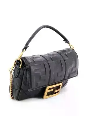Fendi Baguette Nm Bag Zucca Embossed Leather Mini Crossbody Bag