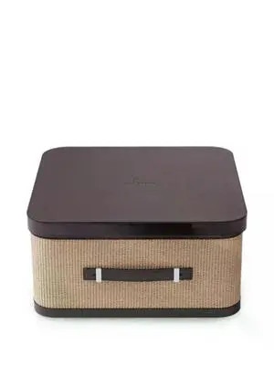 Brunello Cucinelli Picnic Set In Leather And Raffia-effect Techno Cotton Box - Neutrals