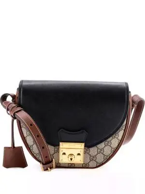 Gucci Padlock Saddle Shoulder Bag Gg Coated Canvas And Leather Small Crossbody Bag - Black
