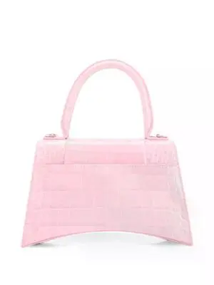 Balenciaga Hourglass Top Handle Bag Crocodile Embossed Leather Small Crossbody Bag - Pink