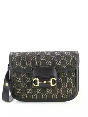 Gucci Horsebit 1955 Gg Denim Small Shoulder Bag - Black