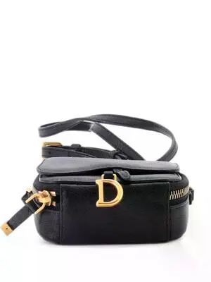 Dior Saddle Shoulder Strap Pouch Goatskin Mini Crossbody Bag - Black