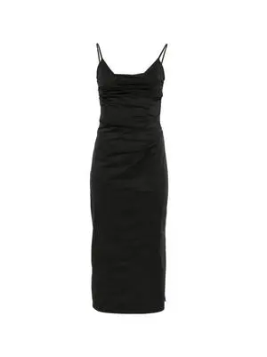 Patrizia Pepe Ruched Spaghetti-strap Midi Dress - Black