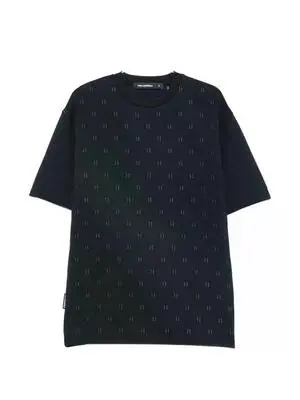 Karl Lagerfeld Monogram-embroidered Crew-neck T-shirt - Blue