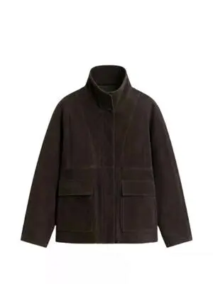 Nour Hammour High-collar Leather Jacket - Brown