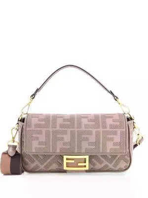 Fendi Baguette Nm Bag Zucca Embroidered Canvas Medium Shoulder Bag - Brown