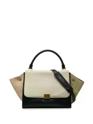 Celine 2013 Medium Tricolor Calfskin And Canvas Trapeze Satchel - Black