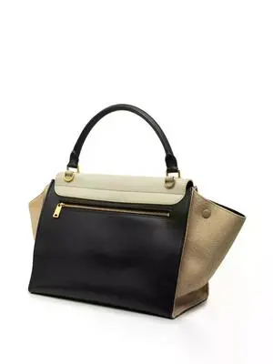 Celine Tricolor Calfskin And Canvas Trapeze Satchel - Black