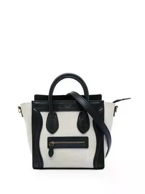 Celine 2011 Nano Bicolor Canvas And Leather Luggage Tote Satchel - White