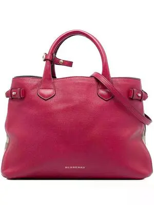 Burberry 2000-2017 Medium Leather And House Check Canvas Banner Satchel - Red