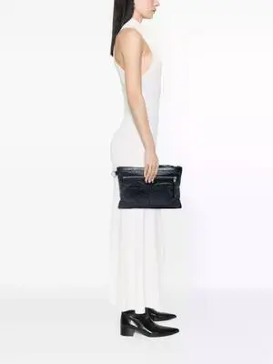 Balenciaga Lambskin Leather Motocross Classic Clip M Clutch Bag - Black
