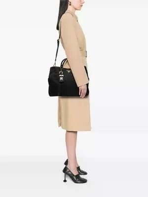Prada 2012-2026 Vitello Daino Trimmed Tessuto Satchel - Black