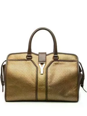 Saint Laurent 2000-2012 Medium Perforated Metallic Leather Cabas Chyc Tote Bag - Gold