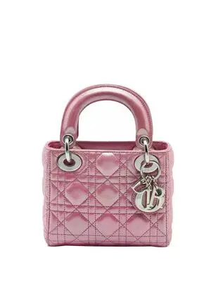 Dior 2016 Mini Iridescent Lambskin Cannage Lady Satchel - Pink