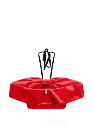 Philosophy Di Lorenzo Serafini Satin Bow Detail Halterneck Cropped Top - Red
