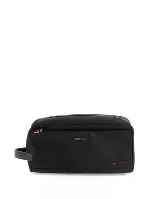 Kiton Logo-plaque Leather-trim Wash Bag - Black