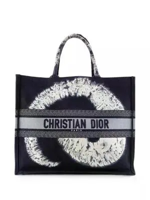 Dior Book Embroidered Canvas Large Tote Bag - Blue