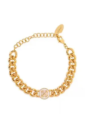 Off-White Tone Brass Curb Chain Bracelet With Signature Arrows Plaque