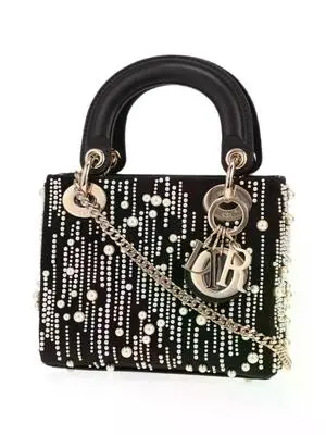 Dior Mini Lady Pearl-embroidered Shoulder Bag - Black