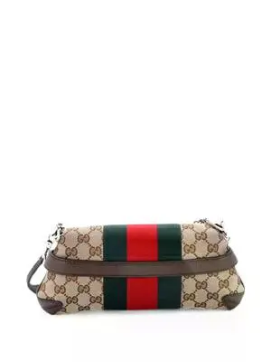Gucci Horsebit Nm Web Chain Clutch Gg Canvas Small Shoulder Bag - Brown