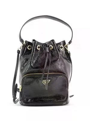 Prada Patent Drawstring Pocket Small Bucket Bag - Black