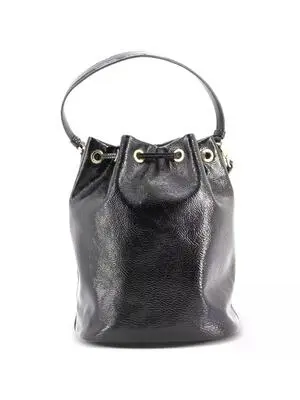 Prada Drawstring Pocket Patent Small Bucket Bag - Black